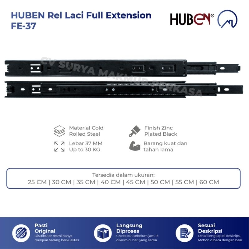 Jual HUBEN FE37 Rel Laci Double Track Full Extension Ball Bearing 25 30 ...