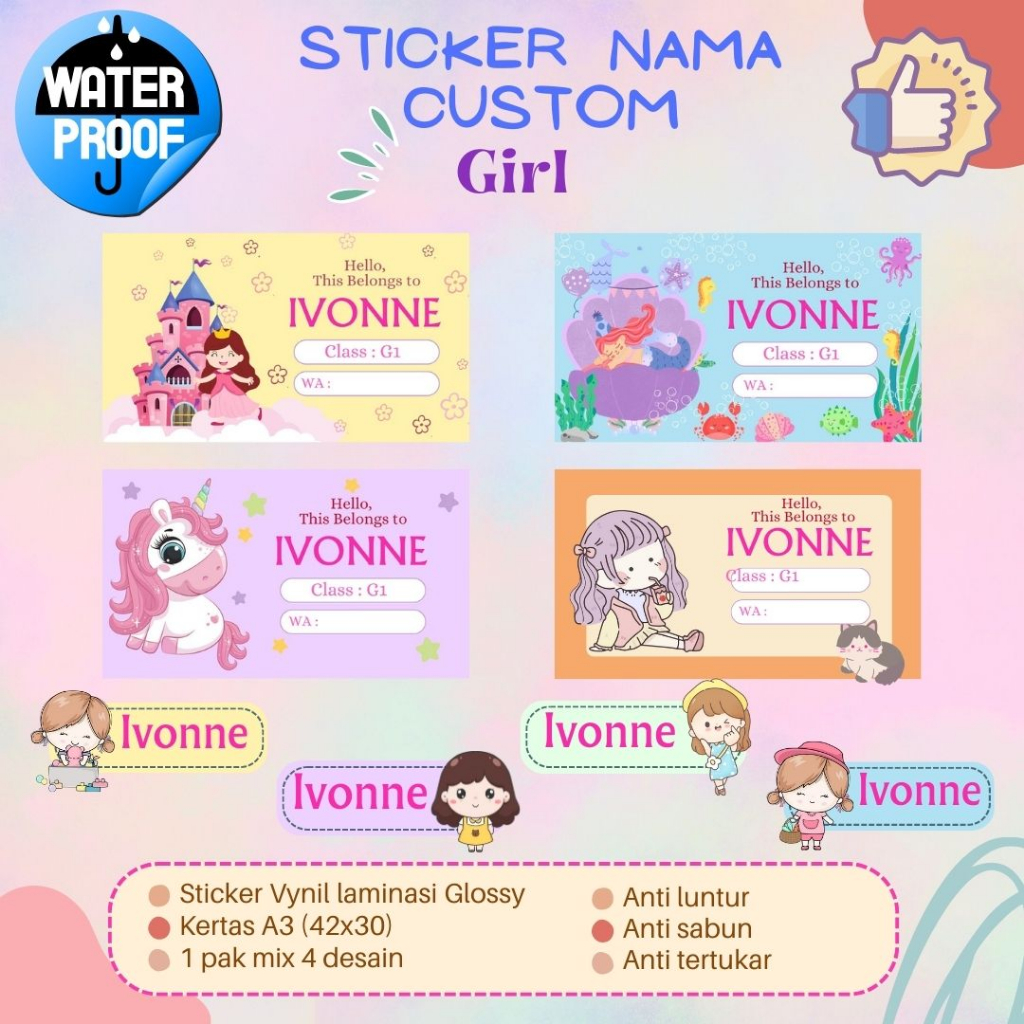 Jual Sticker Label Nama Custom Gratis Jadwal Pelajaran / Sticker Anti ...