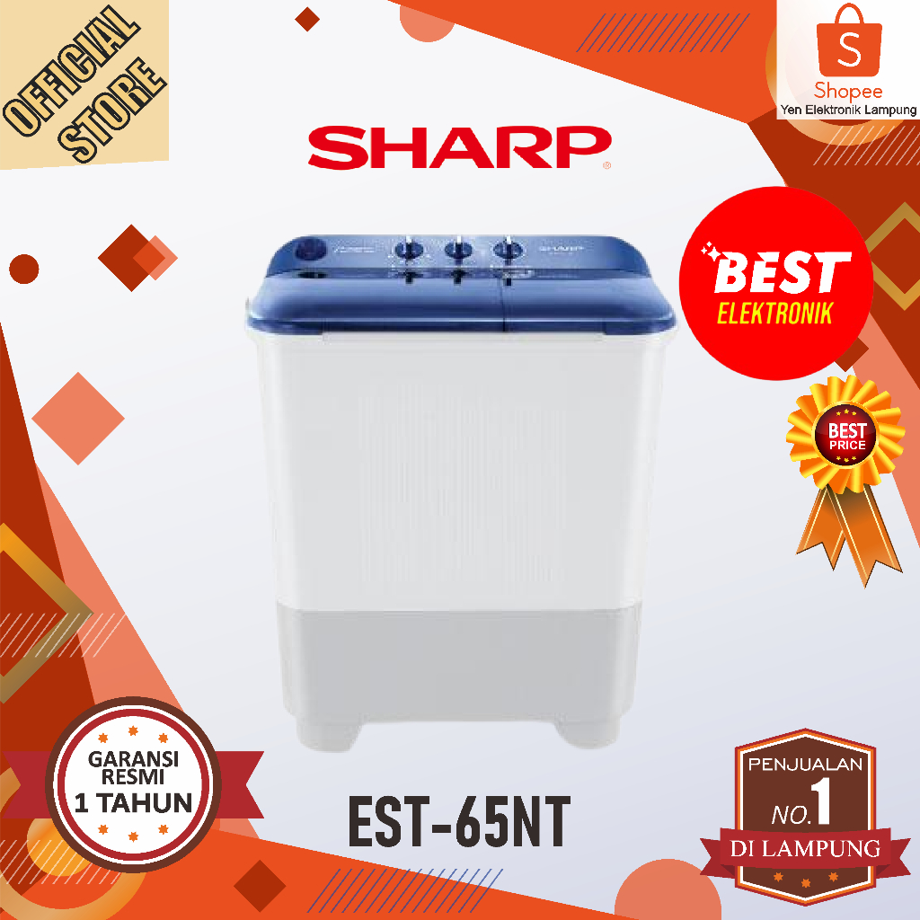 Jual Mesin Cuci SHARP EST 65 NT 6KG 2 Tabung Puremagic Low Watt ...
