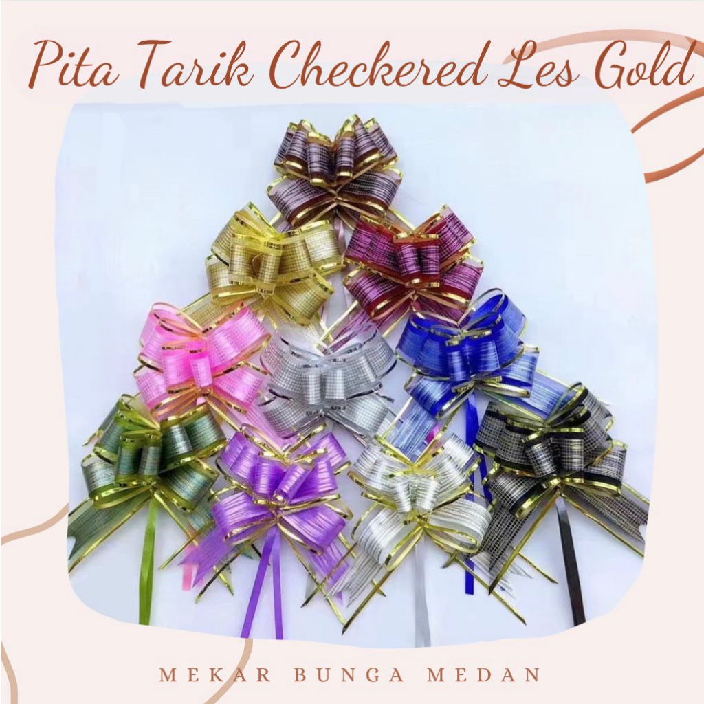 Jual PS 3 - (1 BUNGKUS ) Pita Tarik / Pita Serut Checkered Les Gold 3 cm x 48 cm Banyak Warna ...