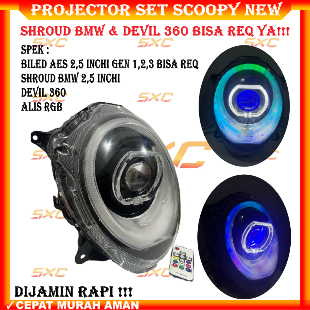 Jual ORIGINAL BILED PROJECTOR SET SCOOPY NEW + PROJECTOR AES WST TURBO ...