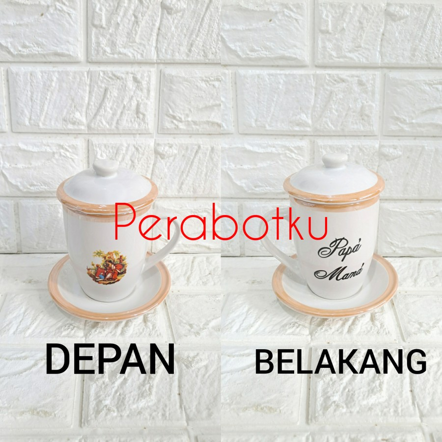 Jual Mug Tutup Set Tatakan Akura 320 ml / Mug keramik / Gelas Mama Papa ...
