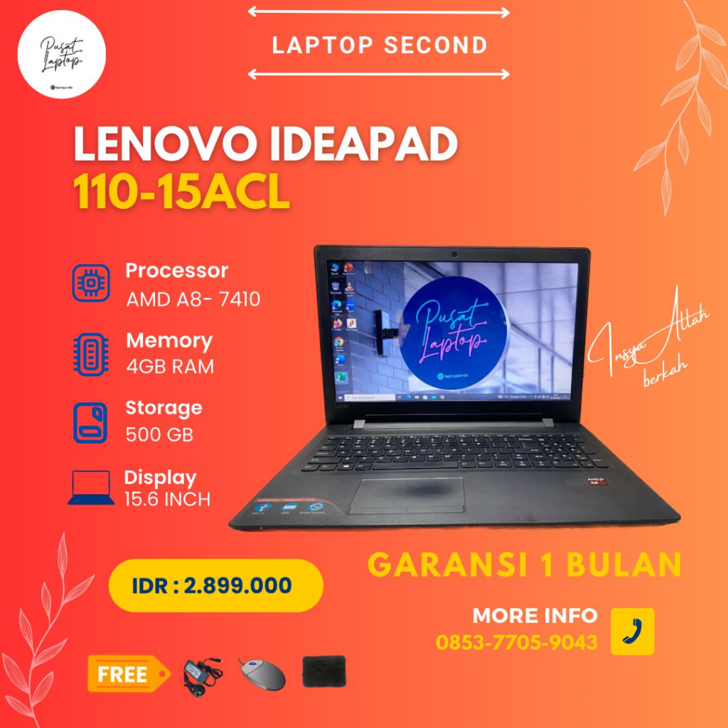 Jual LAPTOP SECOND LENOVO IDEAPAD 110-15ACL | AMD A8-7410 | RAM 4GB | BERGARANSI | Shopee Indonesia