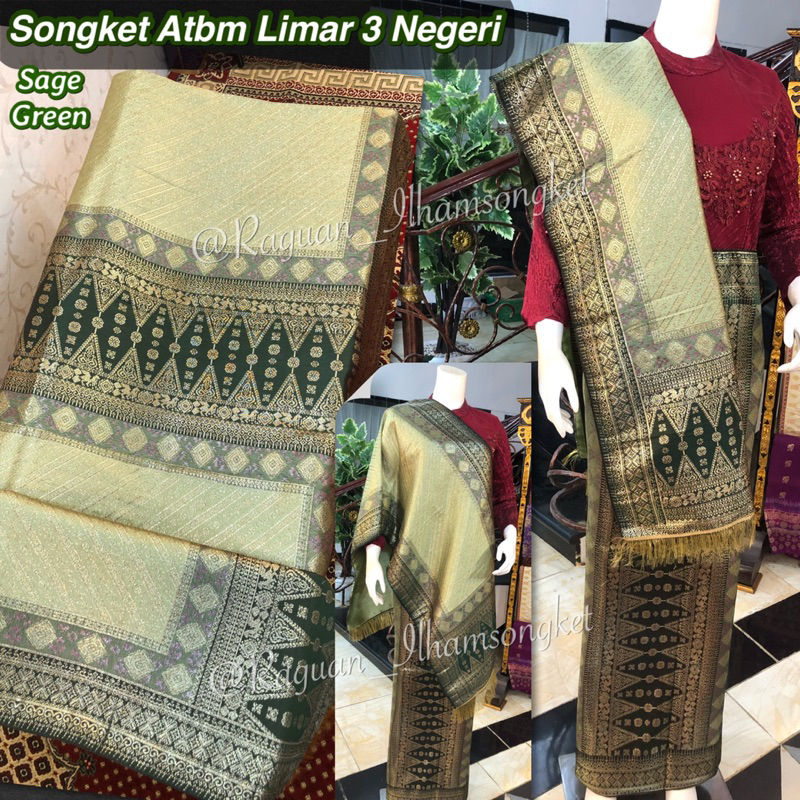Jual Songket Atbm Limar 3 Negeri Exclusive Nuansa Hijau / Songket Tenun Mesin Palembang / Motif ...