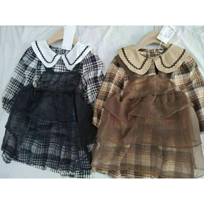 Jual Dress 2in1 kotak flanel rompi organza 2tahun (hitam) | Shopee ...