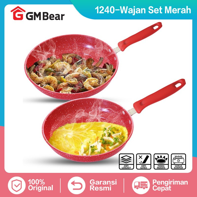 Jual GM Bear Wajan Set Penggorengan Merah isi 2psc 1240 - Frying Pan Set Red | Shopee Indonesia