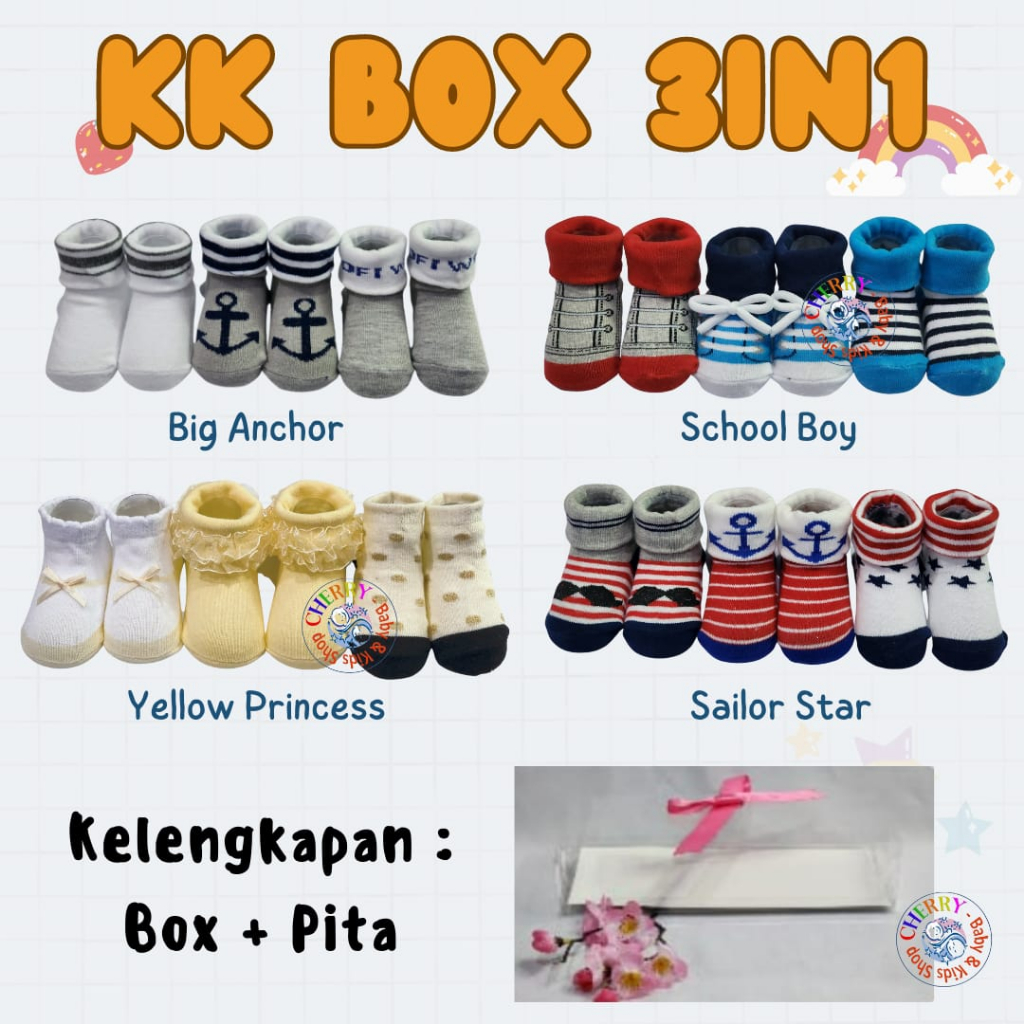 Jual SNI 3 Pasang Kaos Kaki BOX 3IN1 0-12 Bulan Gift Bayi / kado Bayi CBKS JH | Shopee Indonesia