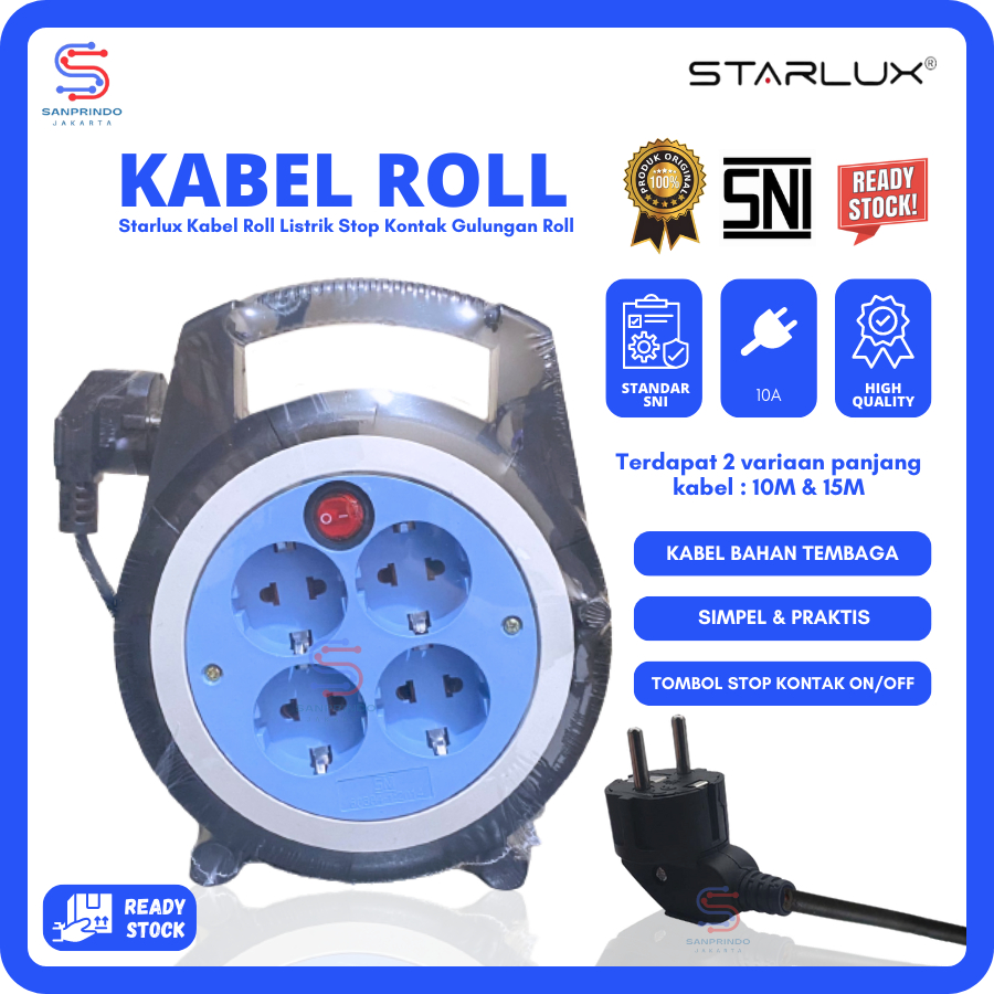 Jual Kabel Roll Listrik 10M 15M Stop Kontak Gulungan Roll Kabel STARLUX ORIGINAL Cable Roll ...