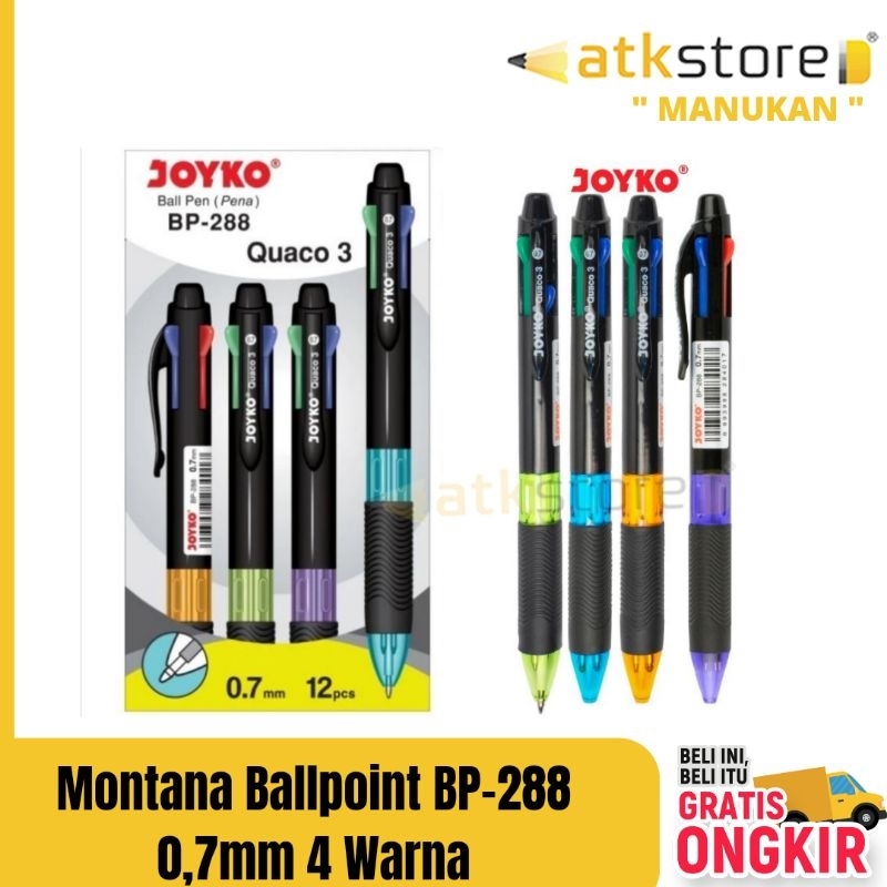 Jual Joyko Ballpoint BP-288 Quaco 3 || pulpen 4 warna 4 in 1 ballpoint ...