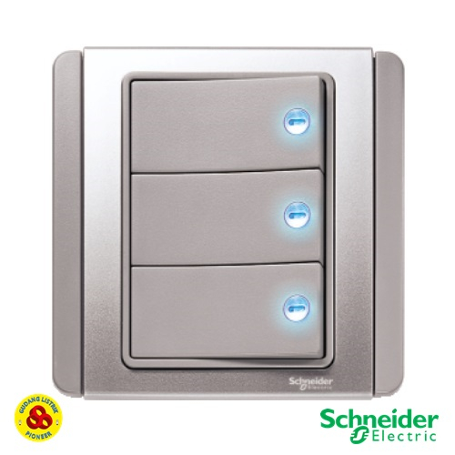 Jual Schneider Saklar Triple 3Gang 1Way NEO E3033H1 EBGS Blue LED 3 ...