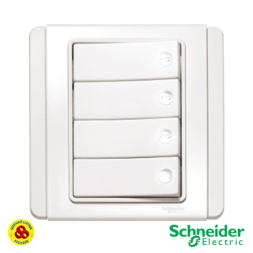 Jual Schneider Saklar 4G NEO E3034H1 EWWW 4 Gang 1 Way with White LED ...