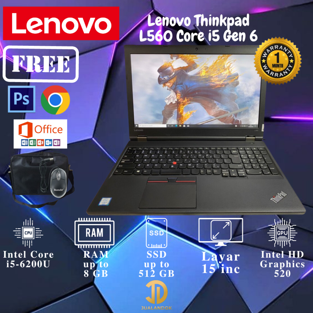 Jual Laptop Lenovo Thinkpad L560 Core i5 Gen 6 - RAM 8GB - SSD 512GB ...