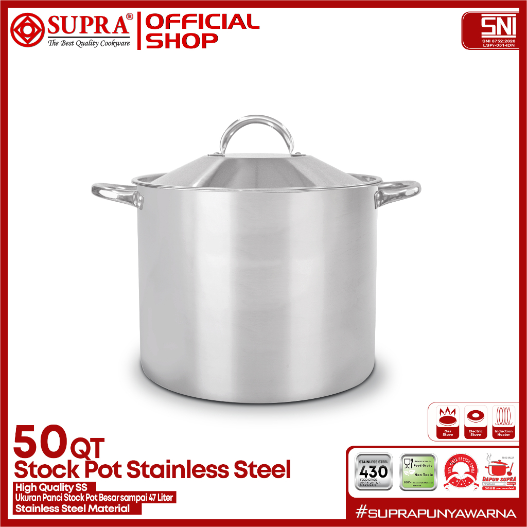 Jual SUPRA Panci Stainless Steel 50 Qt Stock Pot Tutup SS | Shopee ...