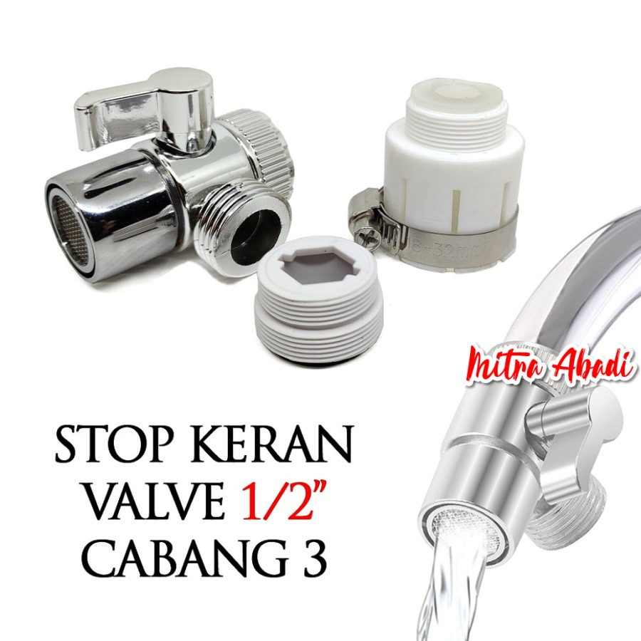 Jual Stop Keran / Ball Valve 1/2" Cabang 3 Divider 3 Ways | Shopee ...