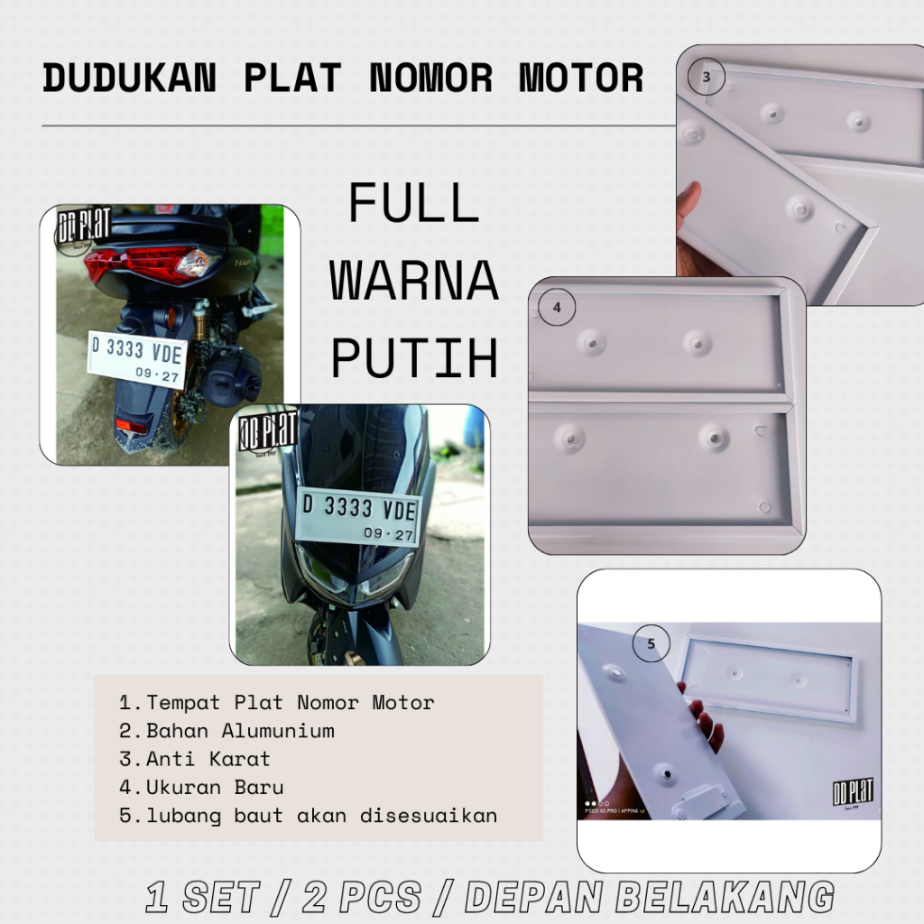Jual Dudukan Plat Motor Dengan Masuk Dari Samping Warna Putih 1 pasang ...