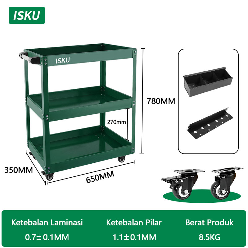 Jual ISKU Trollies Bengkel Rak 3 Susun Trolly Trolley perkakas tools ...