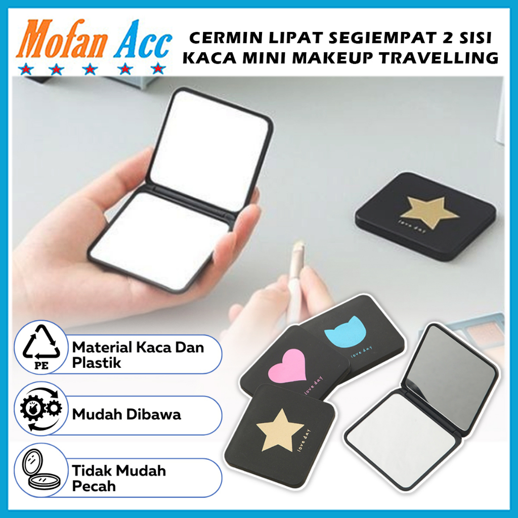 Jual Cermin Lipat Segiempat 2 Sisi / Kaca Mini Aksesoris Make Up ...