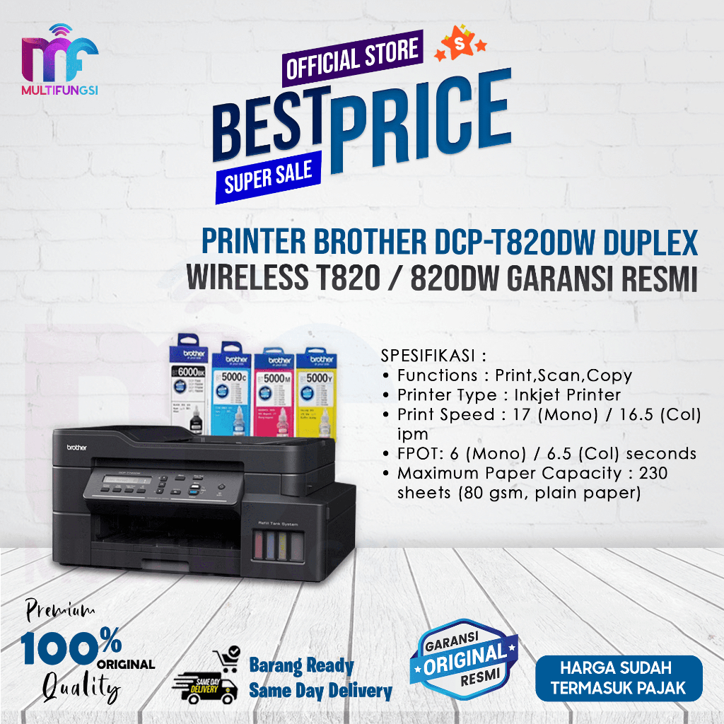 Jual Printer Brother DCP-T820DW Duplex Wireless T820 / 820DW Garansi ...