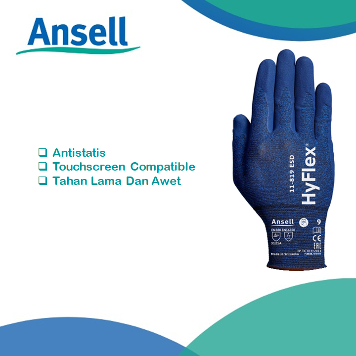 Jual Sarung Tangan Antistatis Ansell Hyflex 11-819 ESD Antistatic Gloves | Shopee Indonesia