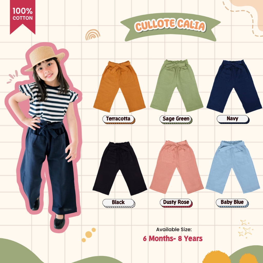 Jual Little Me - Celana Panjang Kulot Anak Perempuan Calia Usia 6 Bulan - 8 tahun | Shopee Indonesia