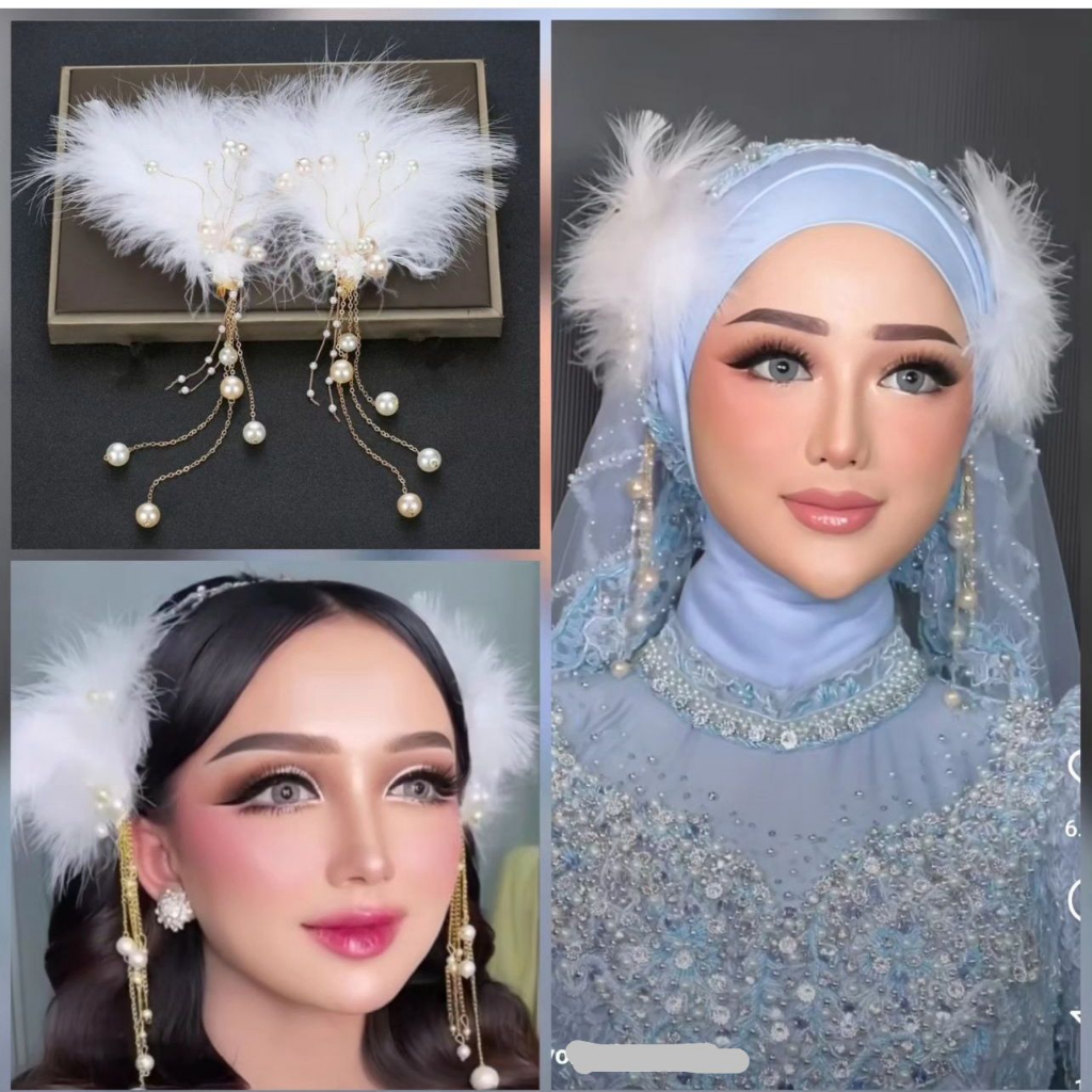 Jual Jepit headpiece bulu/headpiece wedding mutiara sepasang | Shopee ...