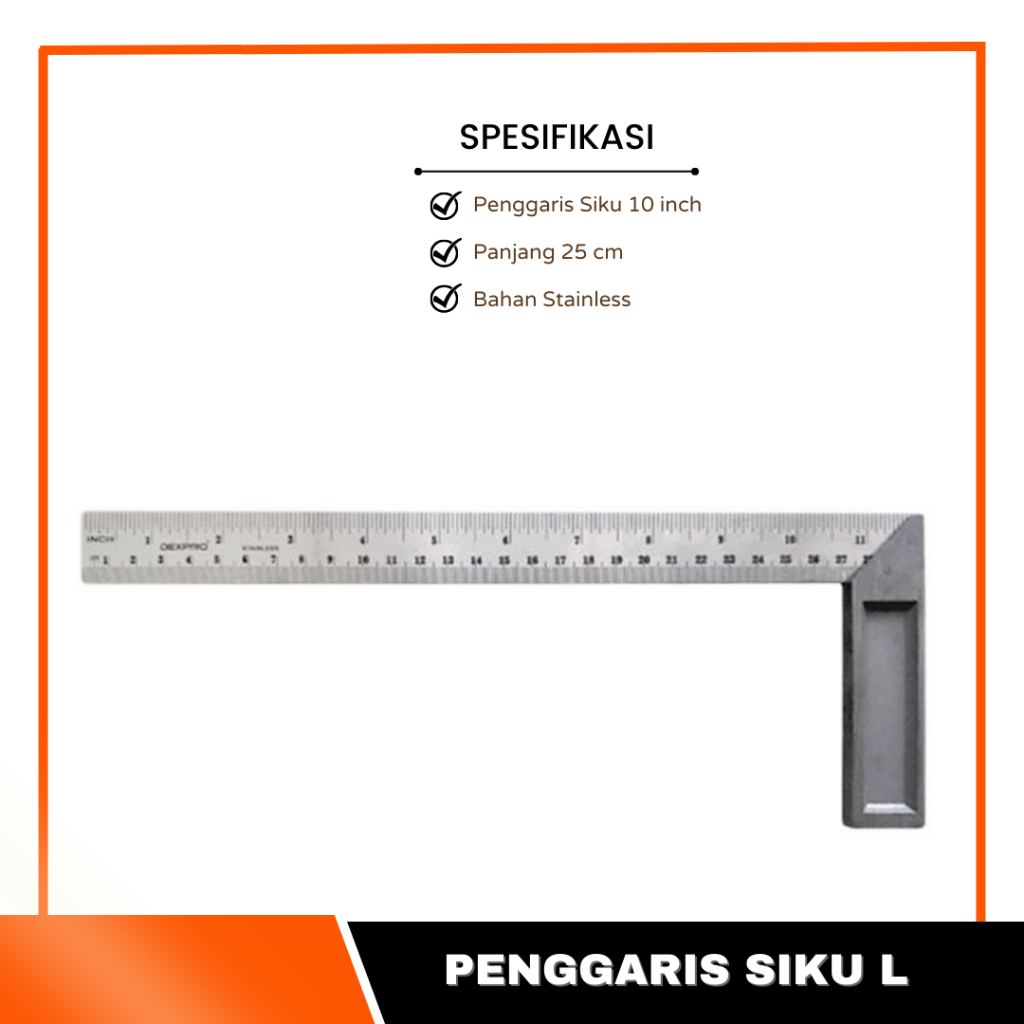 Jual Penggaris Siku L 12 Inch Garisan Meter Tukang Sudut 30Cm Bahan ...