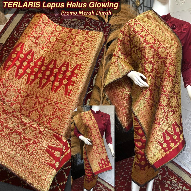 Jual Songket Lepus Halus Glowing Merah darah Best seller promo/ songket tenun asli palembang ...