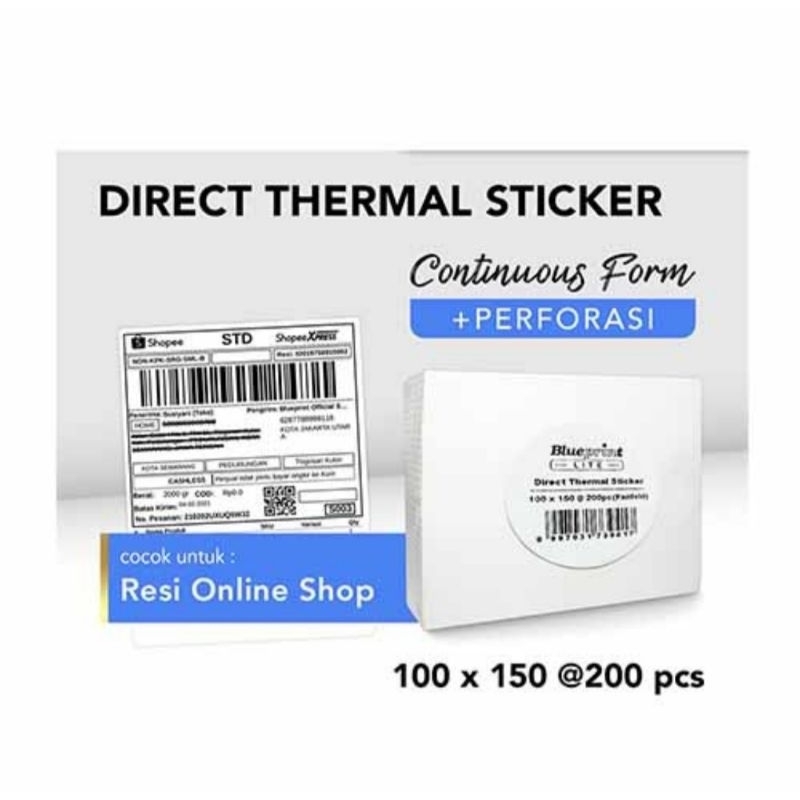 Jual Kertas Thermal Stiker Label Continuous Form Resi Blueprint Lite 100x150mm 200pcs | Shopee ...