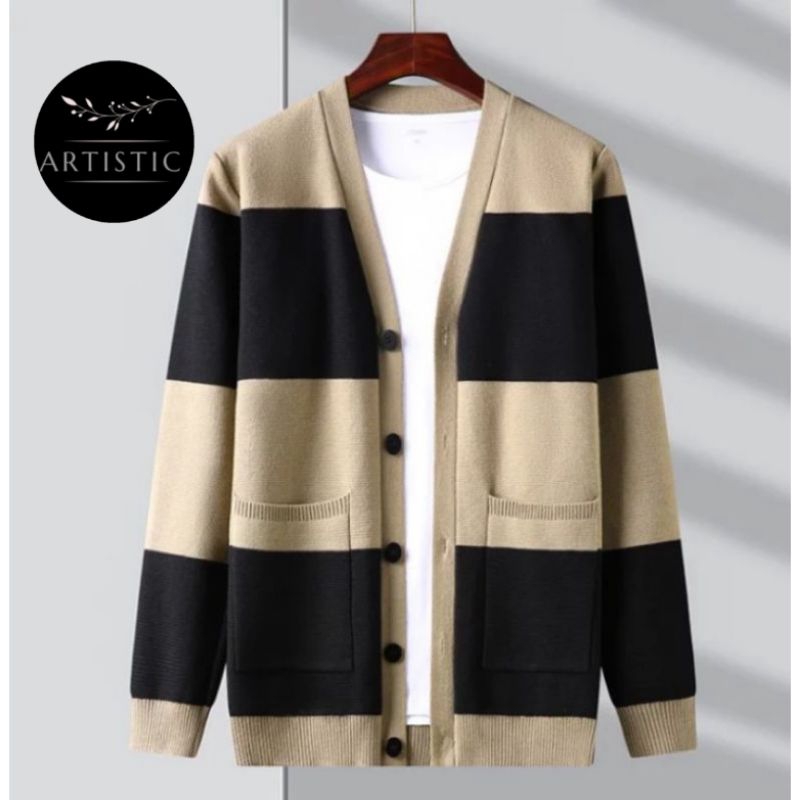 Jual Cardigan Pria Korea Motif Salur Cotton Rajut Tebal Kualitas ...