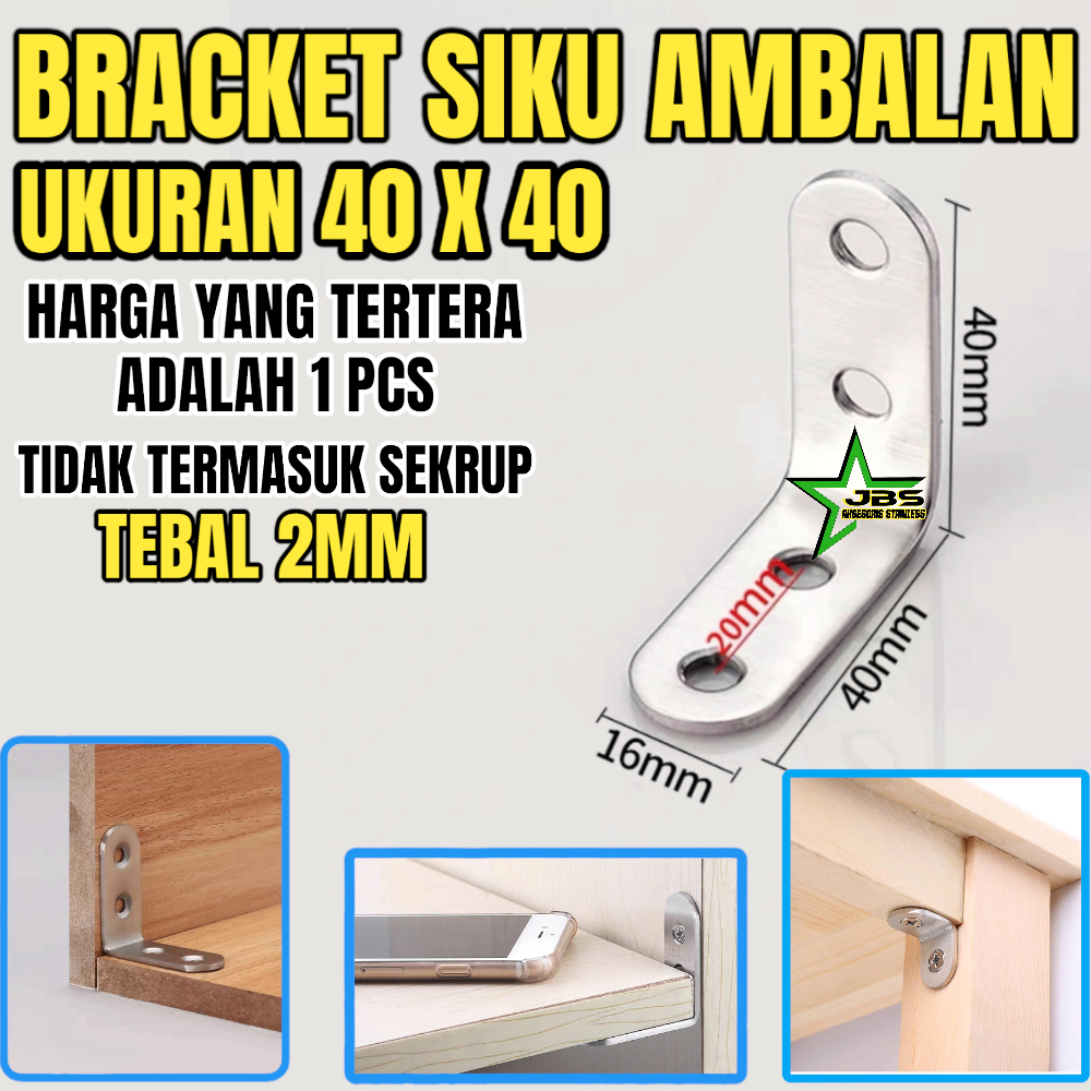 Jual BRACKET SIKU AMBALAN STAINLESS 40X40MM(4CM) T: 2MM - PENYANGGA RAK ...