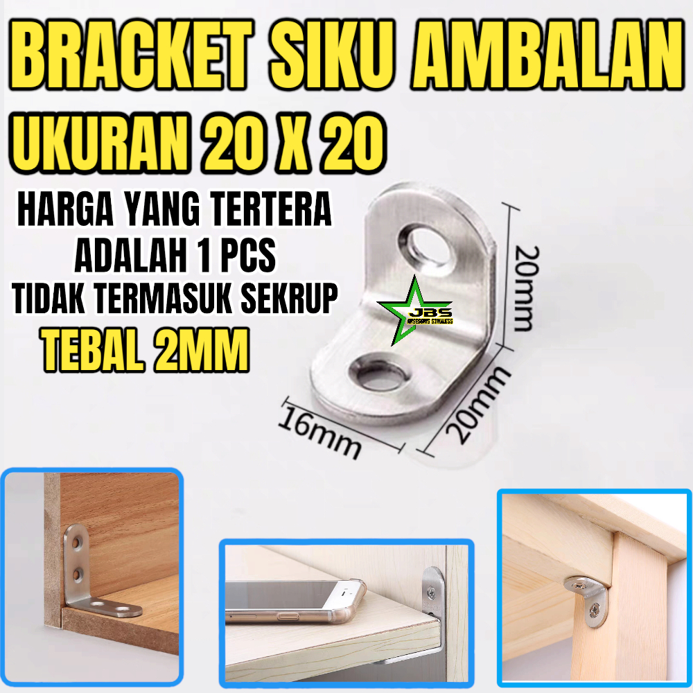 Jual BRACKET SIKU AMBALAN STAINLESS 20X20MM(2CM) T: 2MM - PENYANGGA RAK ...