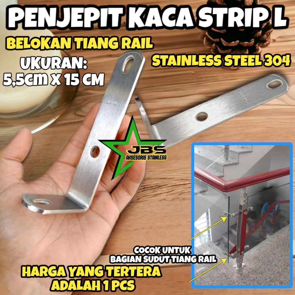Jual PENJEPIT KACA STRIP L / BELOKAN TIANG(5,5X15CM) STAINLESS SS 304 ...