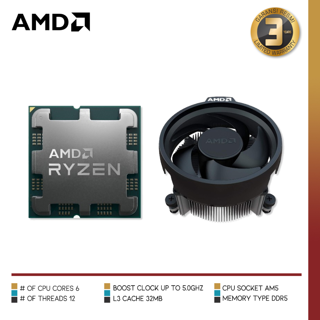 Jual AMD Ryzen 5 7500F Desktop Processors | Ryzen 5 7000 Series 6Core ...