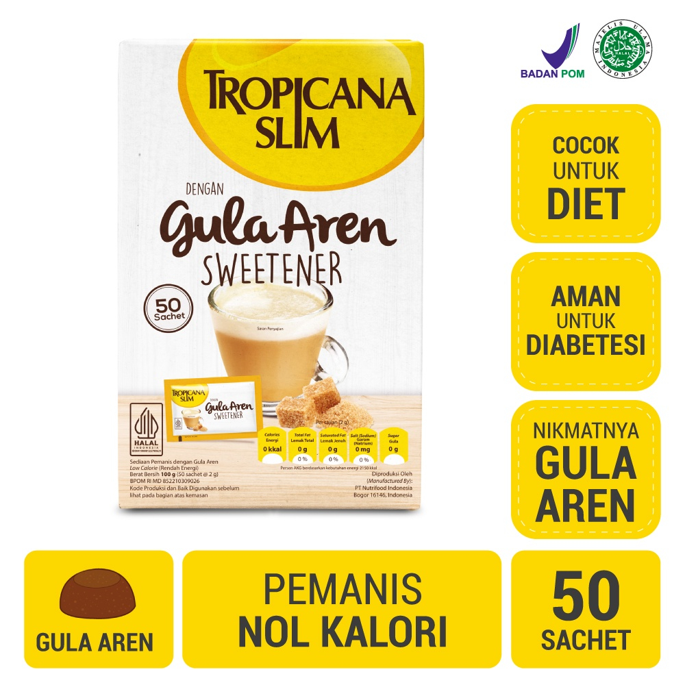 Jual Tropicana Slim Sweetener Gula Aren 50 sachet - Pemanis untuk Bantu ...