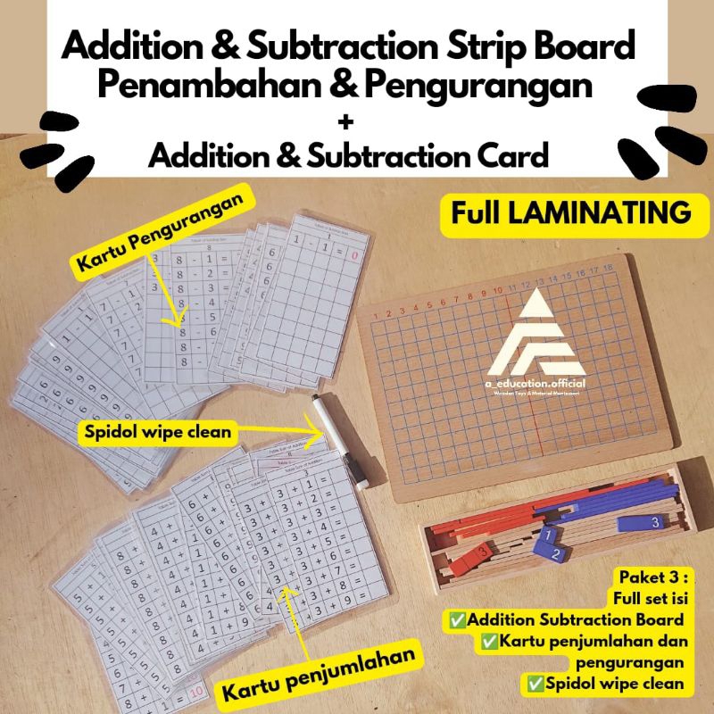 Jual Addition and Subtraction Strip Board Montessori papan Penambahan ...