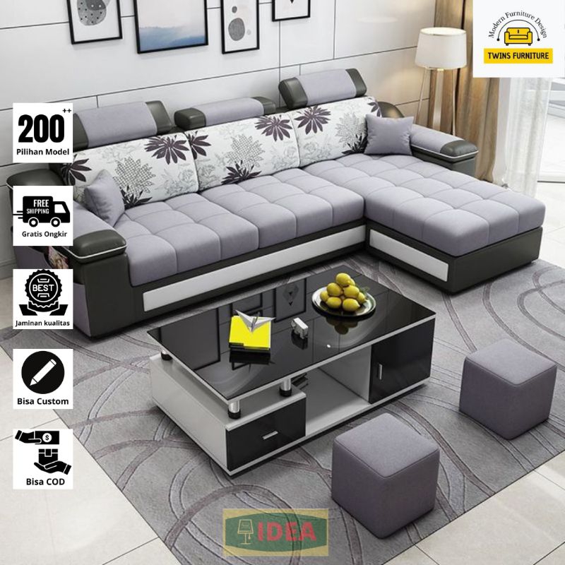 Jual IDEA - Sofa 2 Seater + 1 Selonjor Minimalis/Include Meja/Free Puff ...