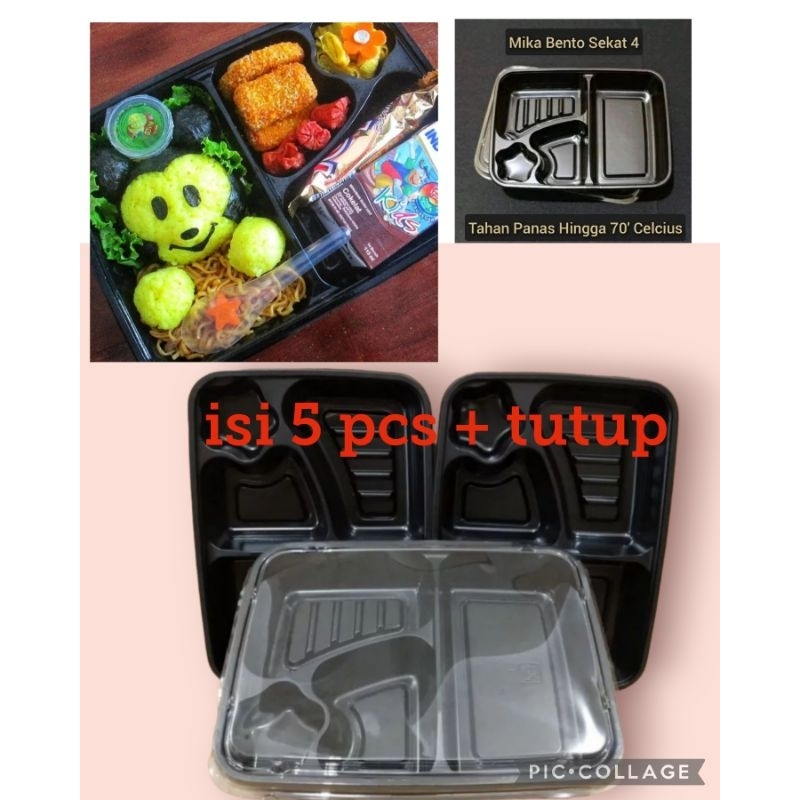 Jual box bento sekat isi 4 / nasi bento / 1 pack isi 5pcs plus tutup ...