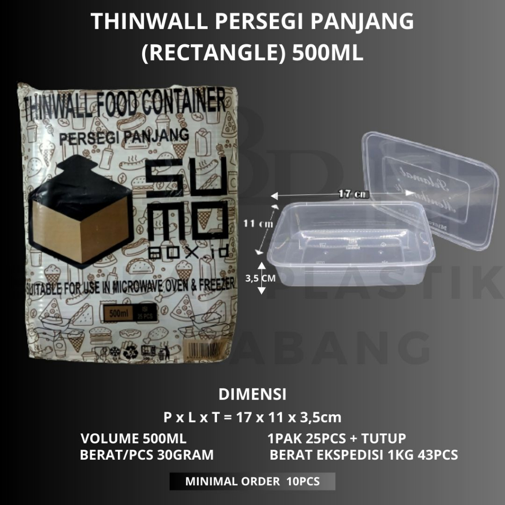 Jual Thinwall Persegi Panjang 500ml Tutup Kotak Makan Plastik 500
