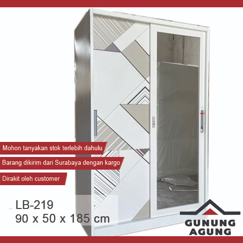 Jual Lemari Baju Besi Sliding / Lemari Pakaian Besi 2 Pintu Geser Kaca Motif LB-219 lebar 90 cm ...
