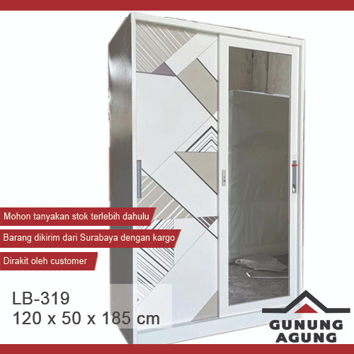 Jual Lemari Baju Besi 2 Pintu Sliding / Lemari Pakaian Besi Kaca Motif LB-319 Lebar 120 cm ...
