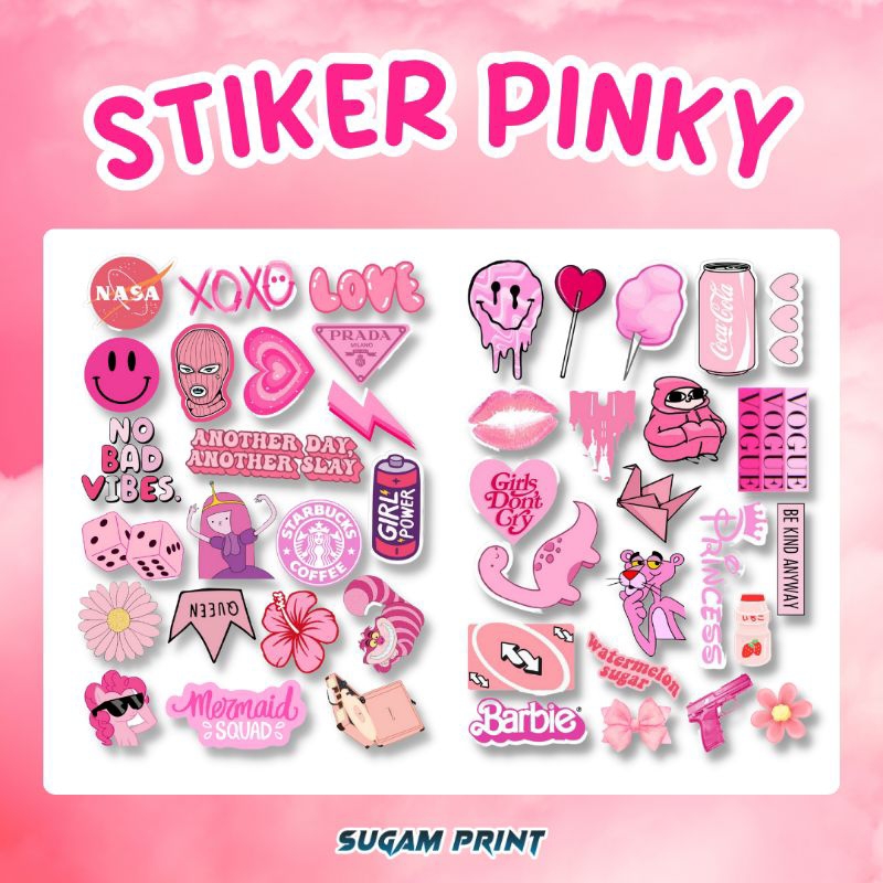 Jual Sticker "Pink Aesthetic" | Sticker Scrapbook, Notebook, HP, Helm ...