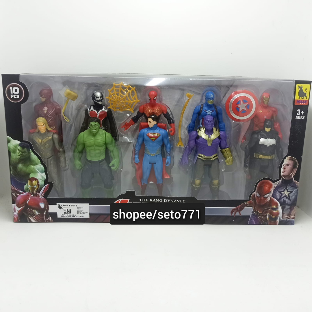 Jual Mainan Anak Super Hero Isi 10 Superhero Spider Captain Iron Bat ...