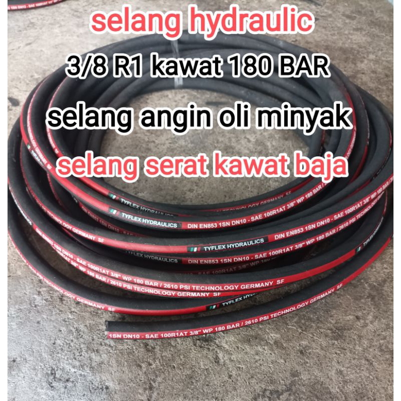 Jual selang hidrolik 3/8 R1 kawat hose hydraulic selang angin oli minyak | Shopee Indonesia