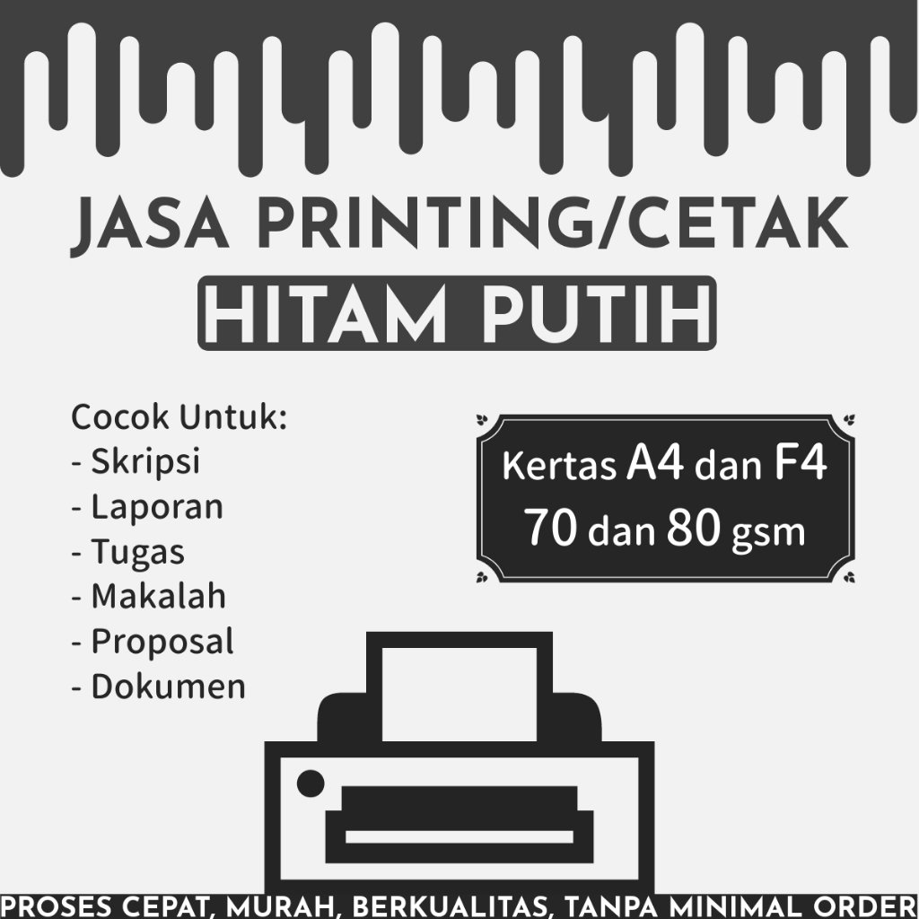 Jual Cetak/Print Hitam Putih Kertas A4/F4 Ketebalan 70/80 gsm | Shopee ...