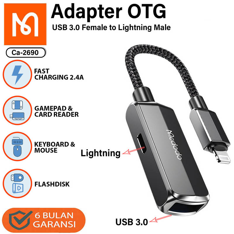 Jual Mcdodo CA 2690 Lightning USB 3.0 Female to Lightning Male OTG ...