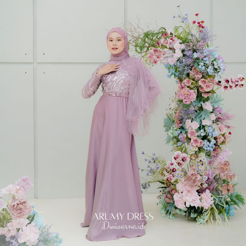 Jual Arumy Dress Maxy Premium Gamis Nikita Muslim Wanita Satin Velvet Brokat Tile Bordir Pesta ...