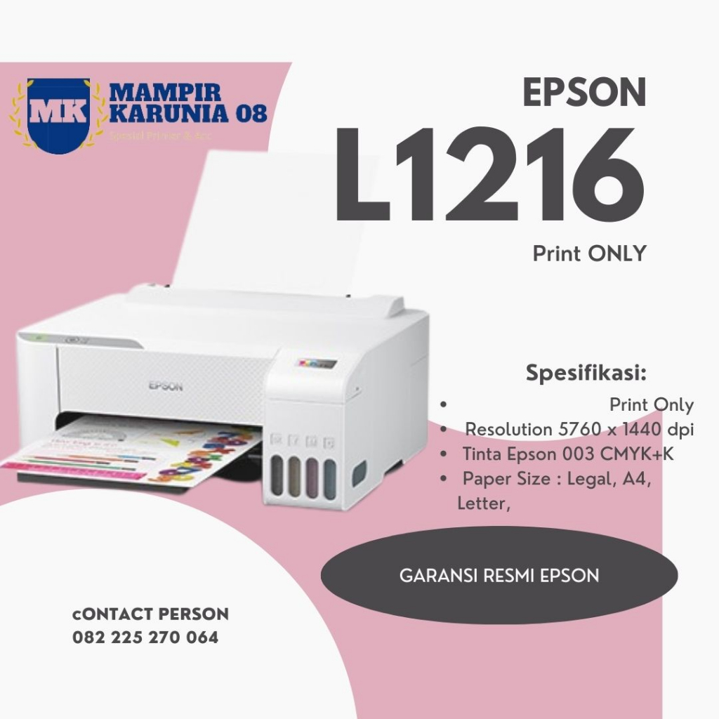 Jual Printer Epson L1216 Print Only Garansi Resmi | Shopee Indonesia
