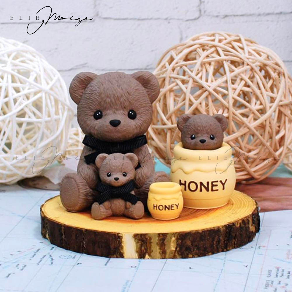 Jual Korean Style Sitting Bear Honey Bear Cavity Candle Silicone Mold ...