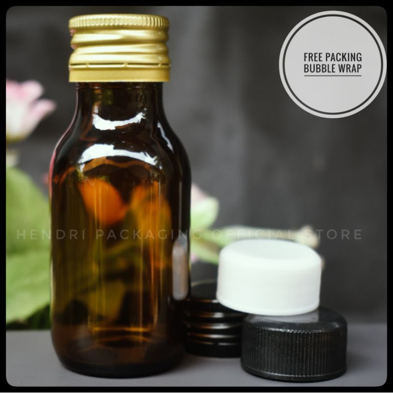 Jual Botol Kaca Amber 60ml Tutup Aluminium Gold | Shopee Indonesia