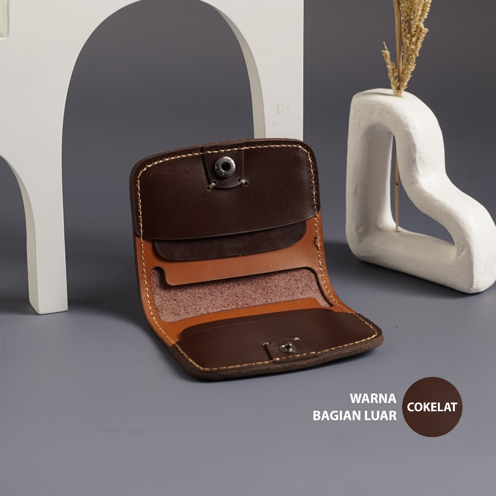 Jual dompet kartu kulit asli model dua warna card wallet kancing ...